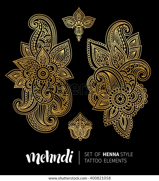 Vector Illustration Golden Mehndi Pattern Traditional Stock Vector ...