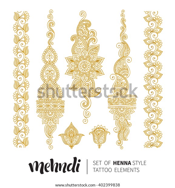Vector Illustration Golden Mehndi Pattern Traditional Stock Vector ...