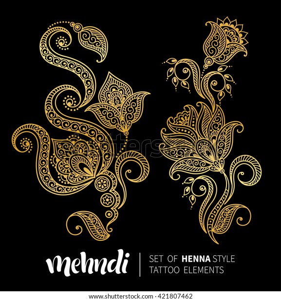Vector Illustration Golden Mehndi Pattern Traditional Stock Vector ...