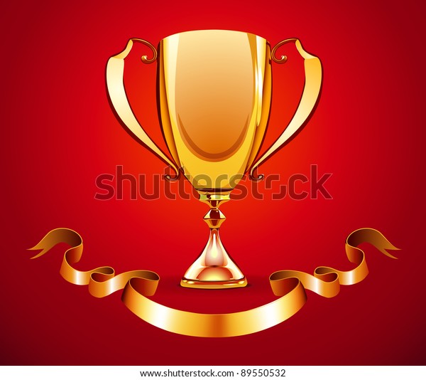 Vector Illustration Golden Trophy Ribbon Badge Stock Vector (Royalty ...