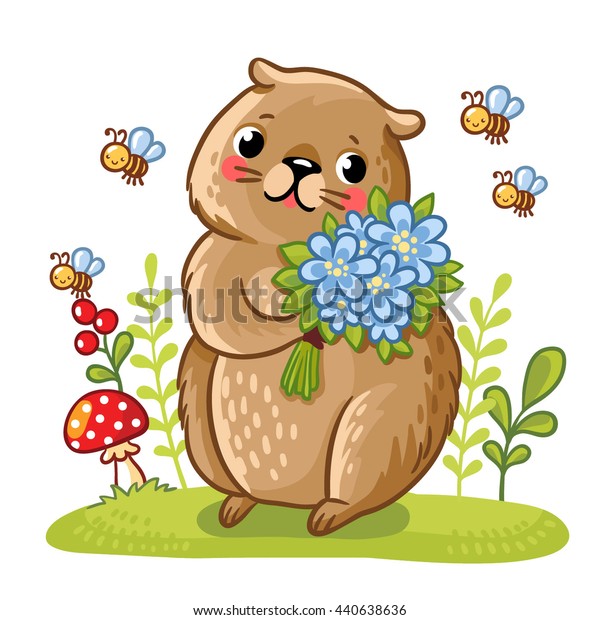 Vector Illustration Gopher Bees Meadow Flowers Stock Vector (Royalty ...