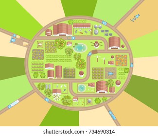 Vector Illustration Green Farm Top View Stock Vector (Royalty Free ...