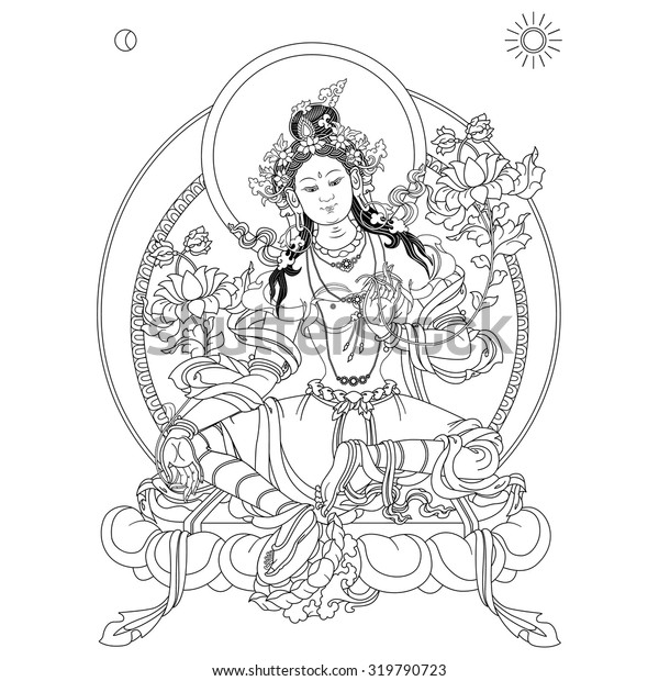 Vector Illustration Green Tara Symbol Tibetan Stock Vector (Royalty ...