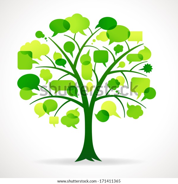 Vector Illustration Green Tree Speech Bubbles: เวกเตอร์สต็อก (ปลอดค่า ...