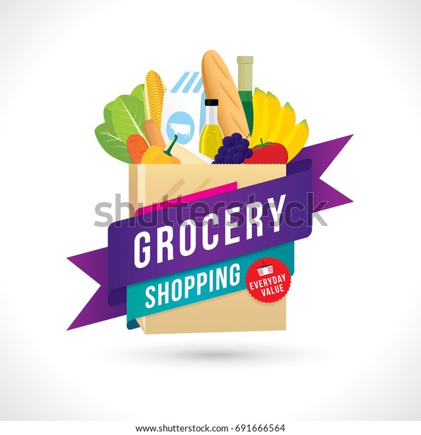 Vector Illustration Grocery Shopping Banner Various Stock Vector ...