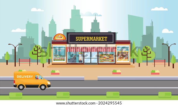 Vector Illustration Grocery Store Delivery Supermarket Stock Vector ...