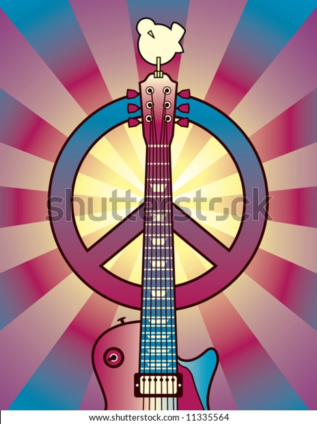 Vector Illustration Guitar Peace Symbol Dove Stock Vector (Royalty Free ...