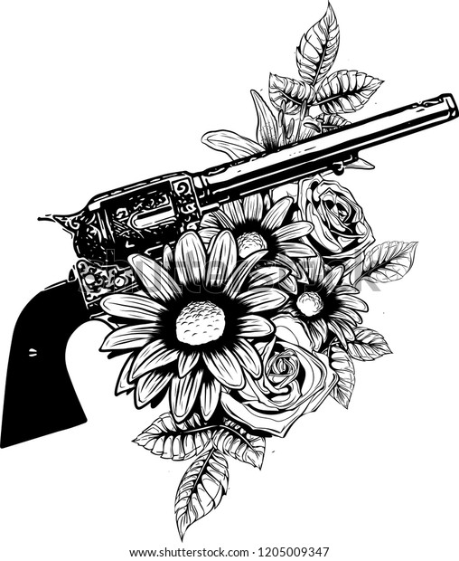 Vector Illustration Guns On Flower Ornaments Stock Vector (Royalty Free ...