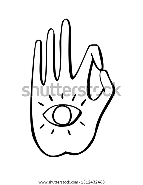 Vector Illustration Hand Buddhist Gesture Eye Stock Vector (Royalty ...