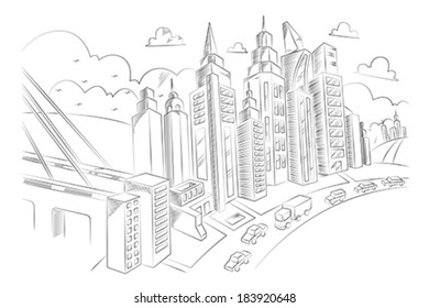 Big City Landscape Different Buildings Hand Stock Illustration ...