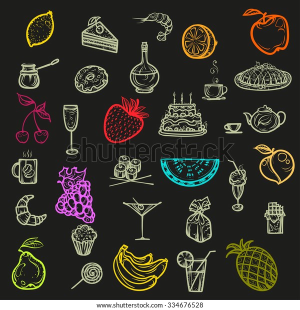 Vector Illustration Hand Drawing Icons Snacks Stock Vector (Royalty ...