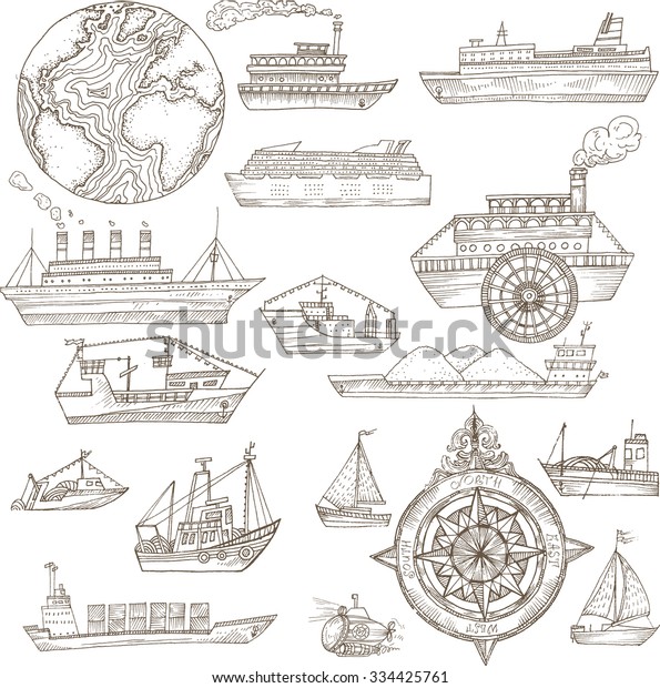 Vector Illustration Hand Drawing Ships Cruise Stock Vector (Royalty ...