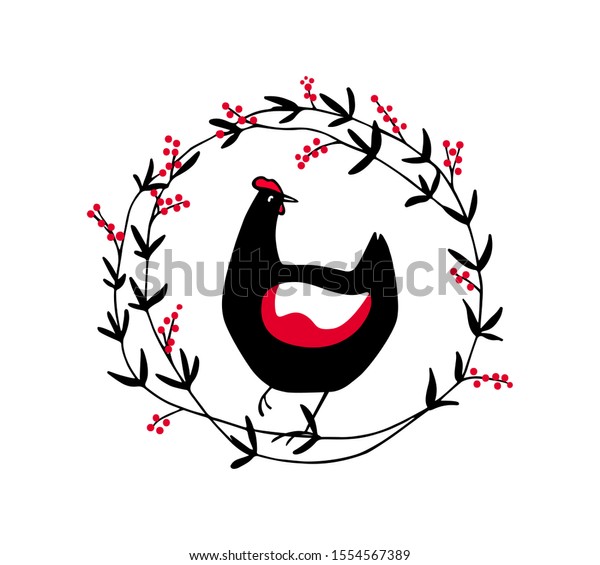 Vector Illustration Hand Drawn Black Chicken Stock Vector (Royalty Free ...