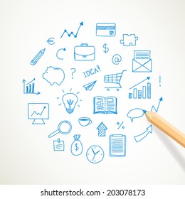 Vector Illustration Hand Drawn Business Icons Stock Vector (Royalty ...
