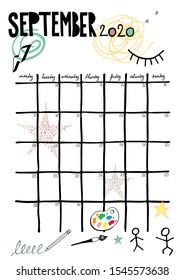 Vector Illustration Hand Drawn Calendar September Stock Vector (Royalty ...