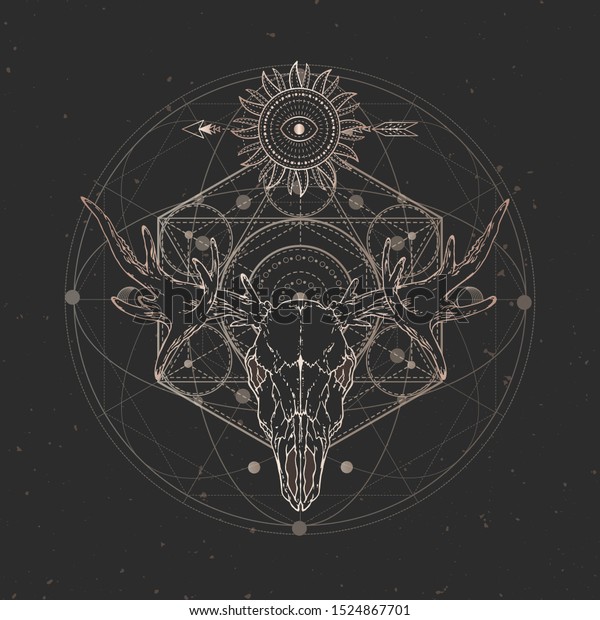 Vector Illustration Hand Drawn Moose Skull Stock Vector (Royalty Free ...