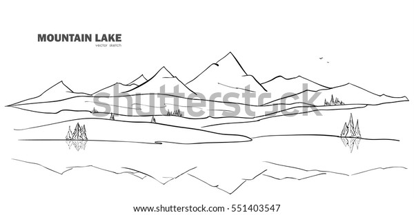 Vector Illustration Hand Drawn Mountain Lake Stock Vector (Royalty Free ...