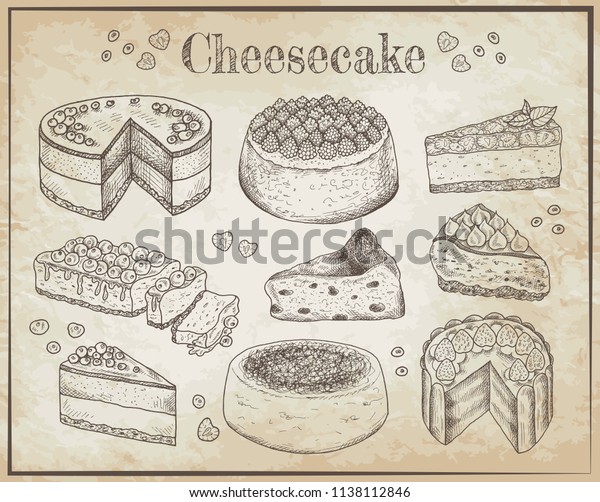 Vector Illustration Hand Drawn Sketch Cheesecakes Stock Vector (Royalty ...