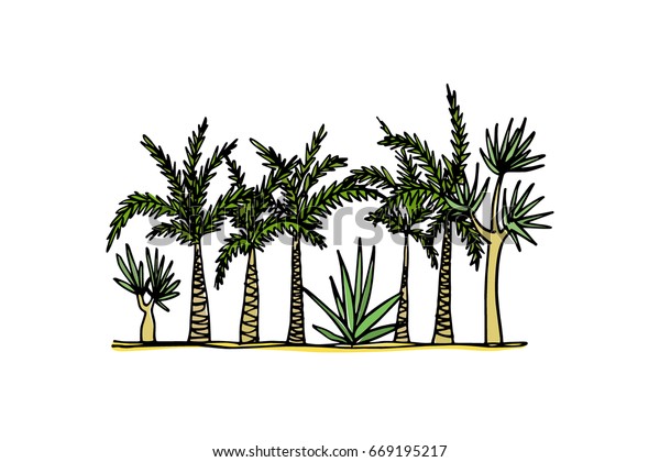 Vector Illustration Hand Drawn Southern Landscape Stock Vector (Royalty ...