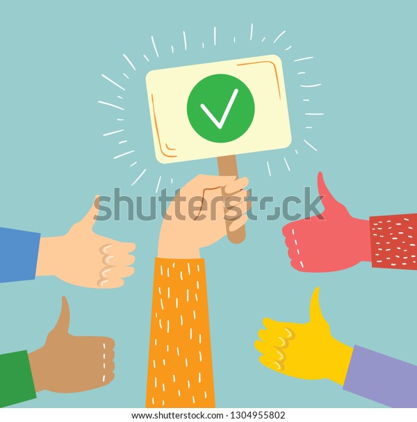 Vector Illustration Hands Holding Check Sign Stock Vector (Royalty Free ...