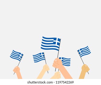 Vector Illustration Hands Holding Greece Flags Stock Vector (Royalty ...