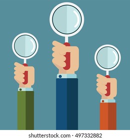 Vector Illustration Hands Holding Magnifying Glass Stock Vector ...