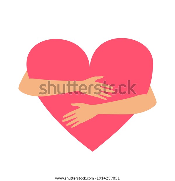 Vector Illustration Hands Hugging Heart Isolated Stock Vector (Royalty ...
