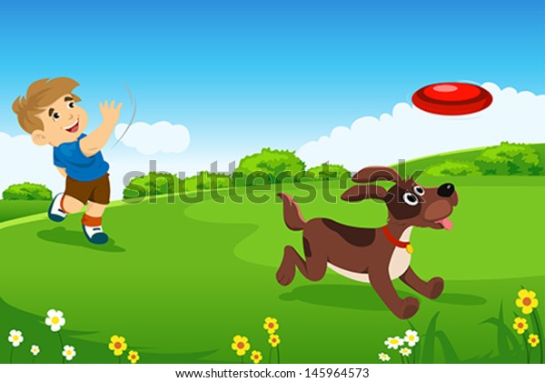 Vector Illustration Handsome Little Boy Playing Stock Vector (Royalty ...