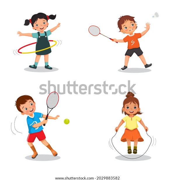 Vector Illustration Happy Active Children Playing Stock Vector (Royalty ...