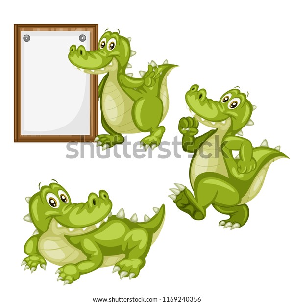 Vector Illustration Happy Alligator Set Cute Stock Vector (Royalty Free ...