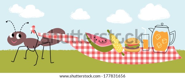 Vector Illustration Happy Ant Pulling Picnic 스톡 벡터(로열티 프리) 177831656 ...