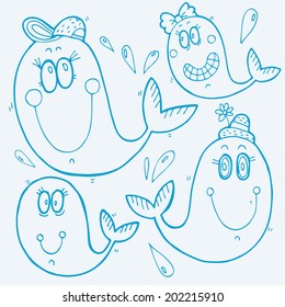 Vector Illustration Happy Blue Cartoon Handdrawn: เวกเตอร์สต็อก (ปลอด ...