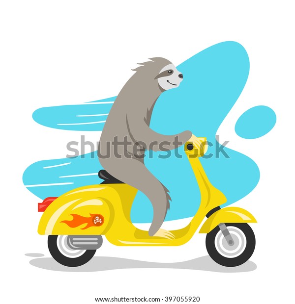 Vector Illustration Happy Cute Sloth Riding Stock Vector (Royalty Free ...