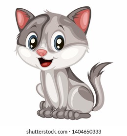 Vector Illustration Happy Grey Cat Cute Stock Vector (Royalty Free ...