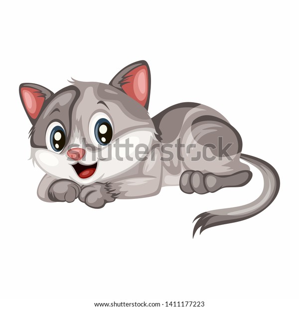 Vector Illustration Happy Grey Cat Cute Stock Vector (Royalty Free ...