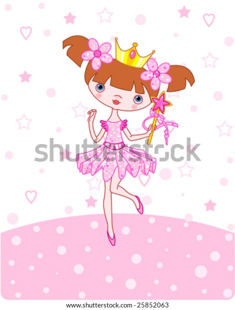 Vector Illustration Happy Little Princess Over: stockvector ...