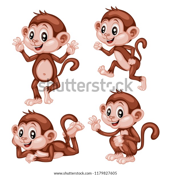 Vector Illustration Happy Monkey Set Cute: เวกเตอร์สต็อก (ปลอดค่า ...
