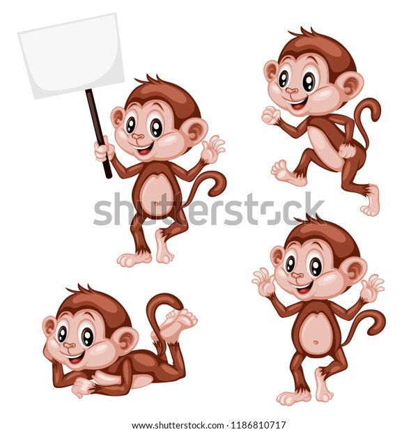 Vector Illustration Happy Monkey Set Cute Stock Vector (Royalty Free ...
