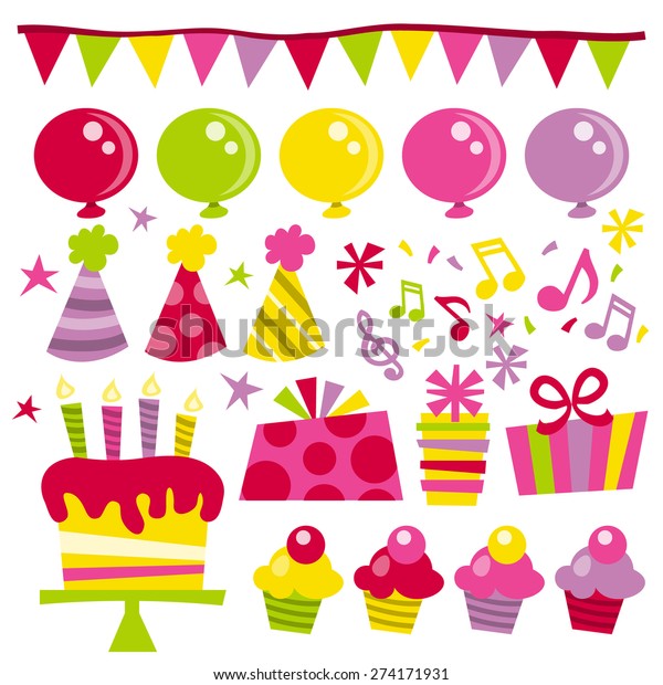 A vector illustration of a happy party time clip arts in retro style ...