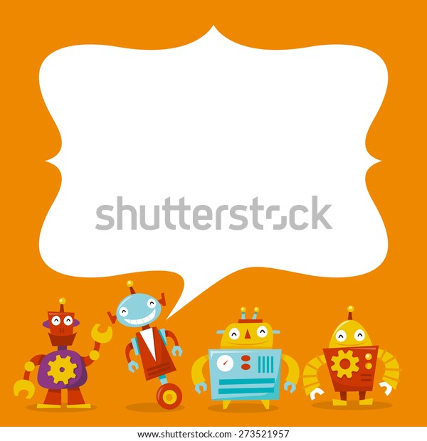 Vector Illustration Happy Retro Robots Theme Stock Vector (Royalty Free ...