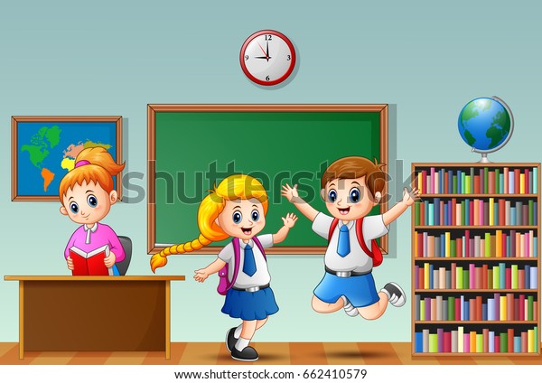 Vector Illustration Happy School Kids School Stock Vector (Royalty Free ...