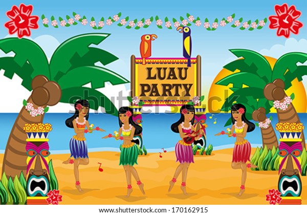 Vector Illustration Hawaiian Luau Party Stock Vector (Royalty Free ...