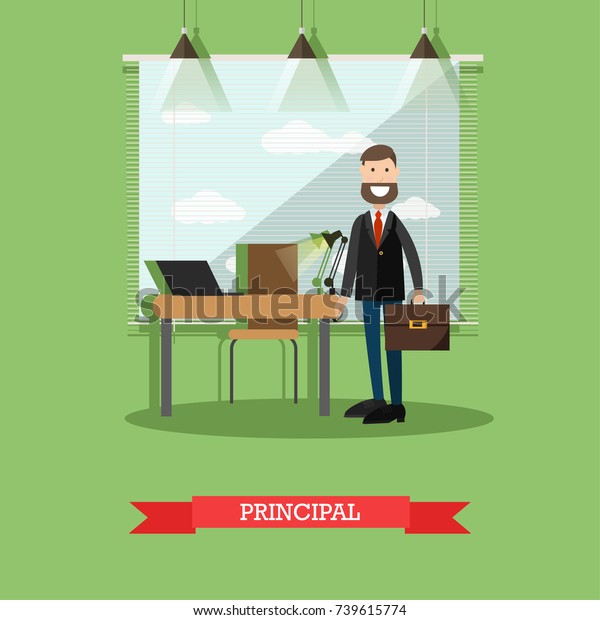 Vector Illustration Headmaster Male His Office 스톡 벡터(로열티 프리) 739615774