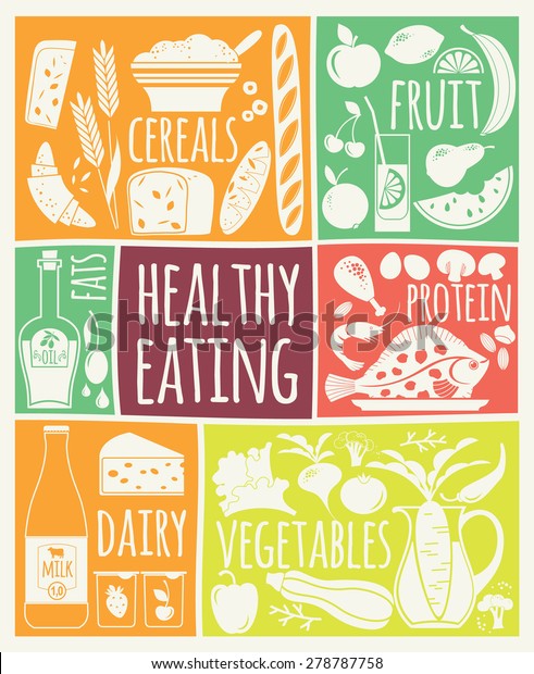 Vector Illustration Healthy Food Elements Design: เวกเตอร์สต็อก (ปลอด ...