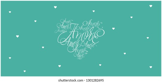 Vector Illustration Heart Calligraphic Amore Written Stock Vector ...