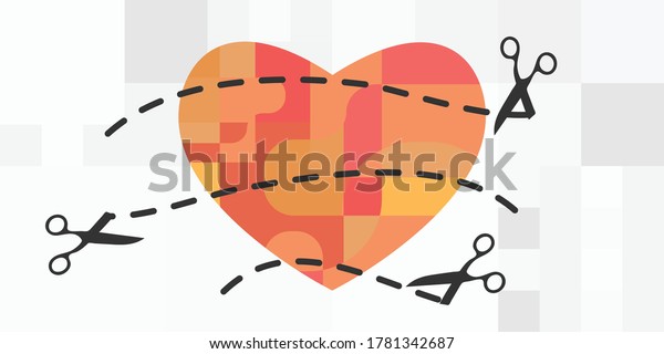 Vector Illustration Heart Cut Into Pieces Stock Vector (Royalty Free ...
