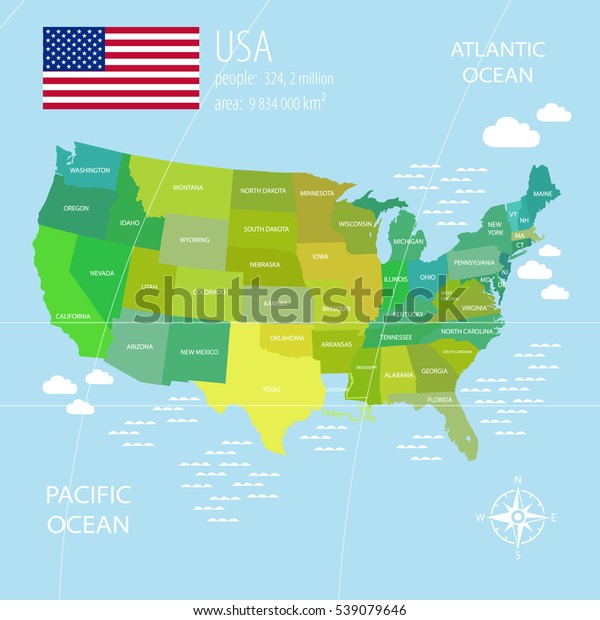 Vector Illustration High Detail Usa Map Stock Vector (Royalty Free ...