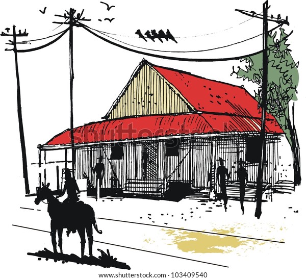 Vector Illustration Horseman Australian Outback Town Stock Vector ...