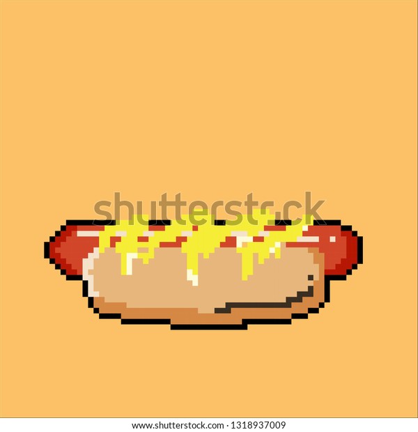 Vector illustration hot dog in pixel art
