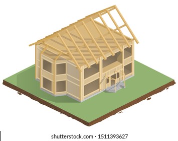 Vector Illustration House Construction Stage Wireframe Stock Vector ...